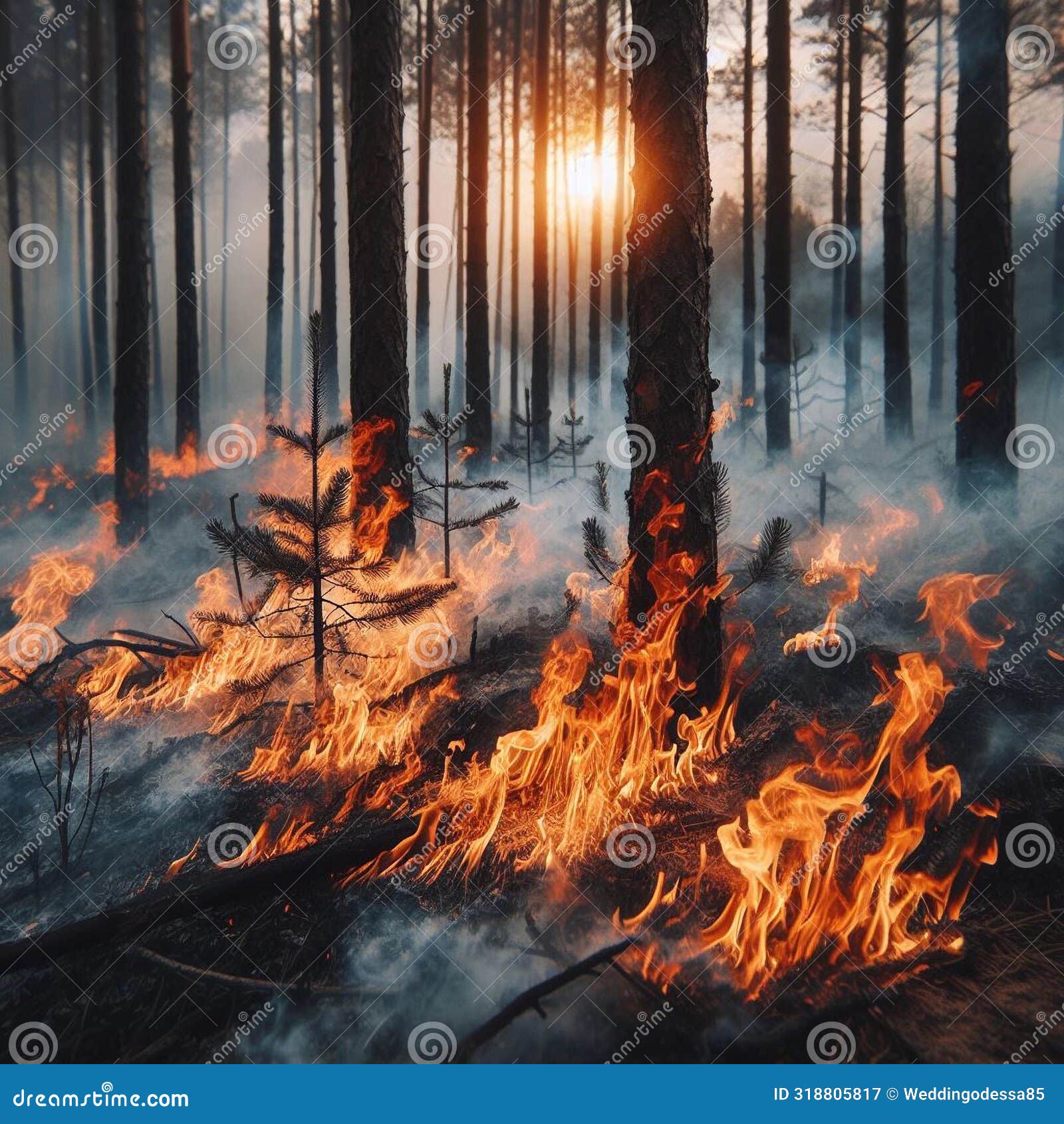 Burning Branches in a Burnt Forest. Forest Fires Stock Illustration ...