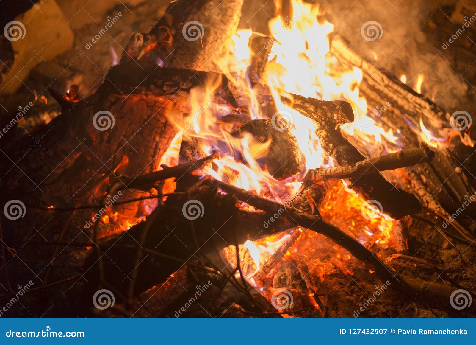 Burning Branches of Trees in the Fire at Night, Close-up Stock Image ...