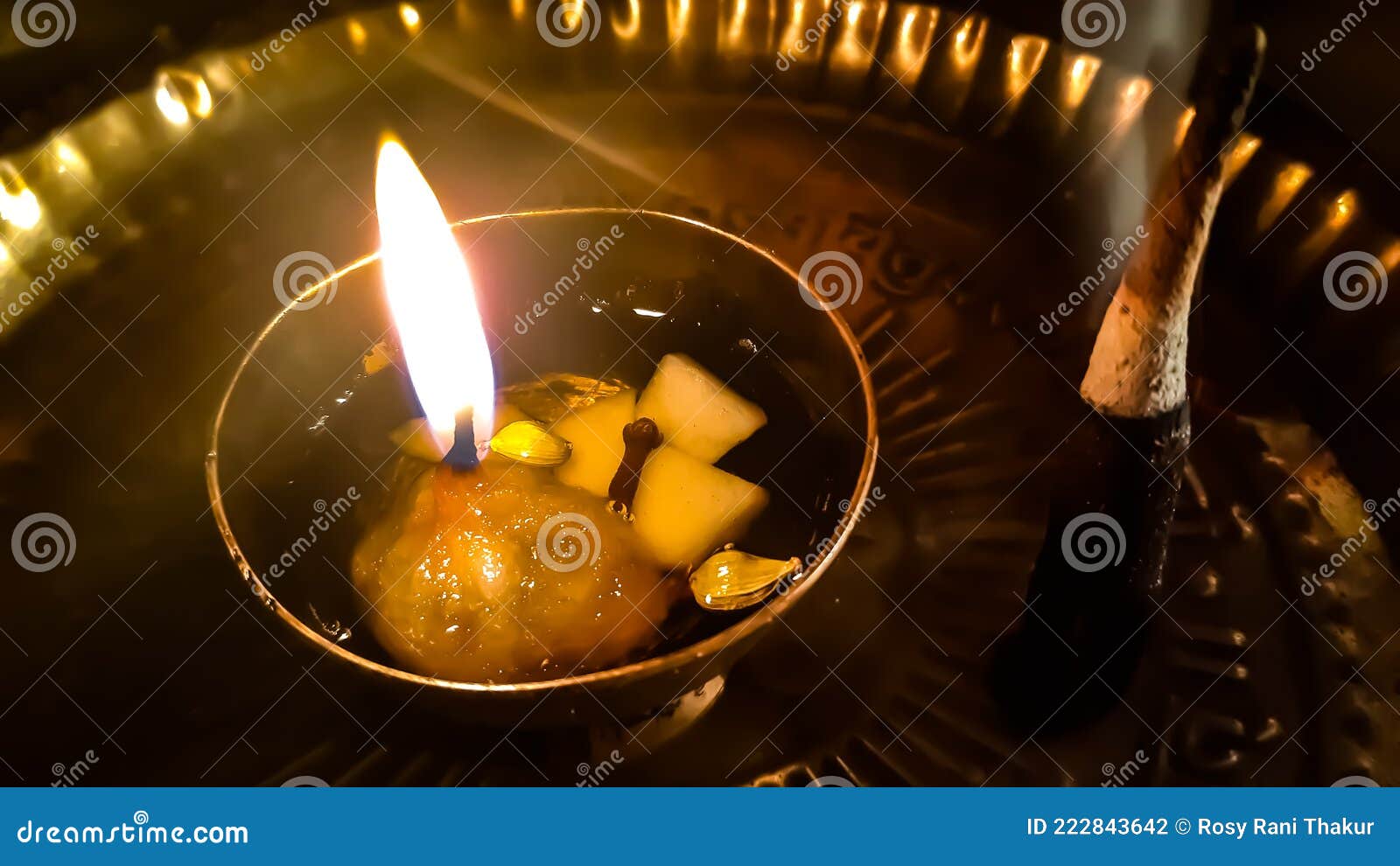 Burning Brass Lamp and Deep Darkness Night. Blurry Visual Environment ...