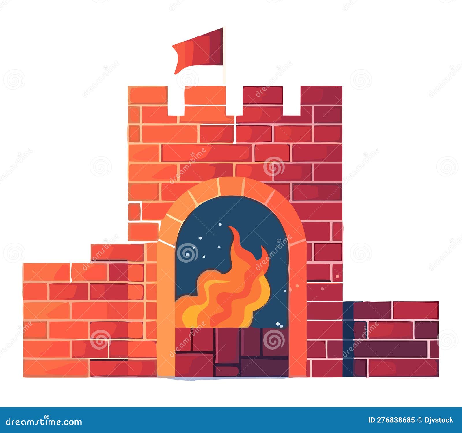 Brick Castle. Watercolor Illustration. Isolated On A White Background ...