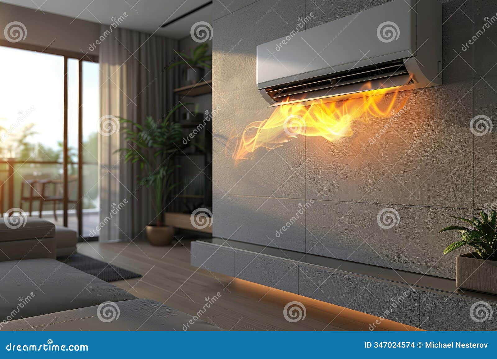 Burning Broken Air Conditioner in an Office or Apartment Stock Photo ...