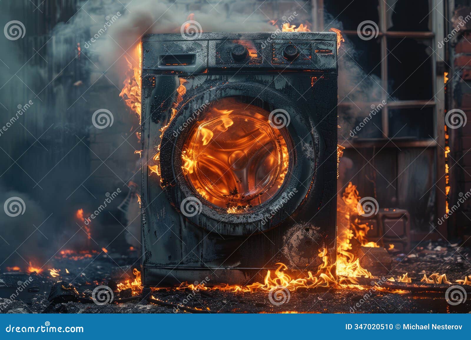 Burning Broken Washing Machine, Short Circuit Stock Photo - Image of ...