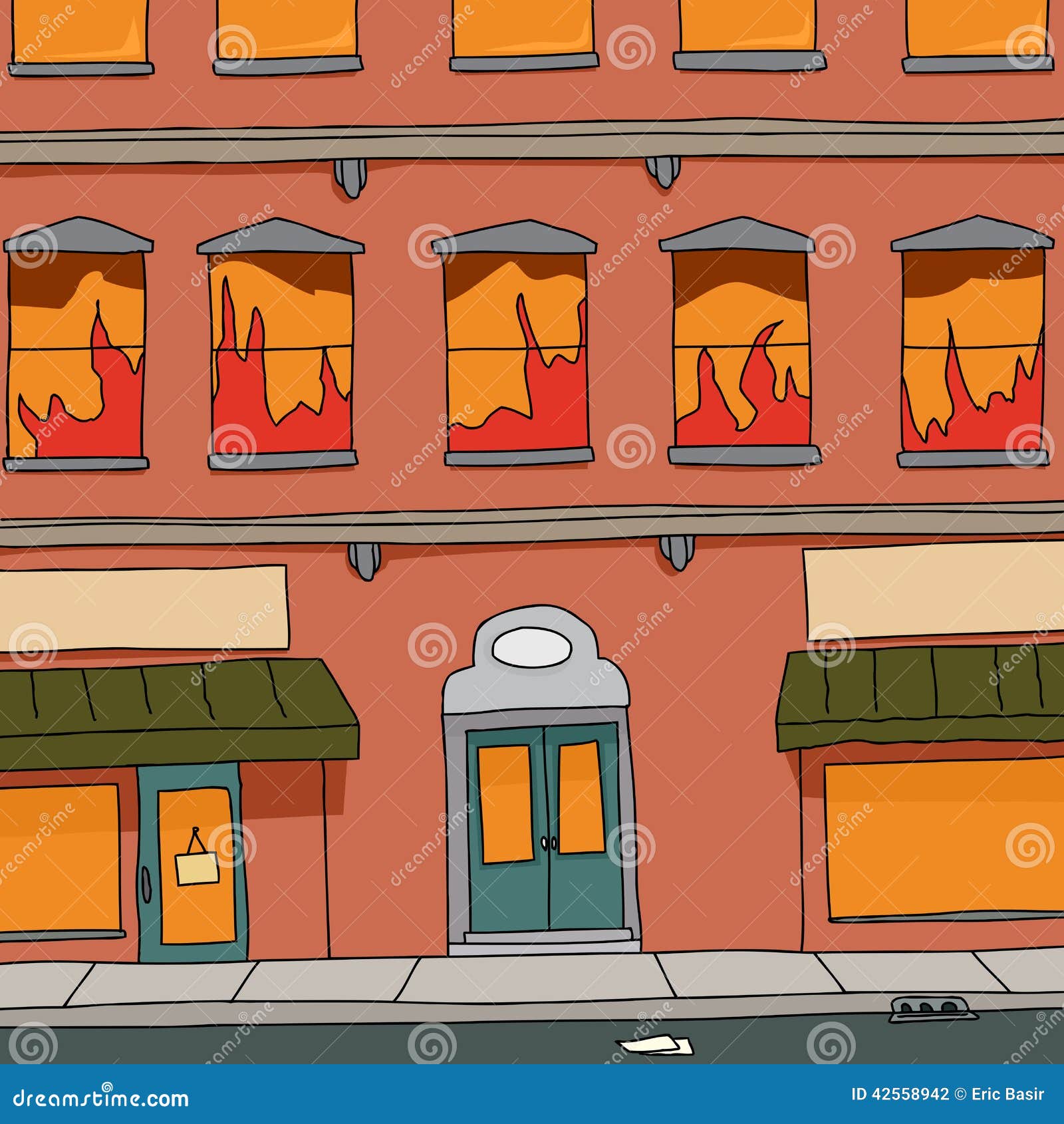 Cartoon Apartment Building On Fire