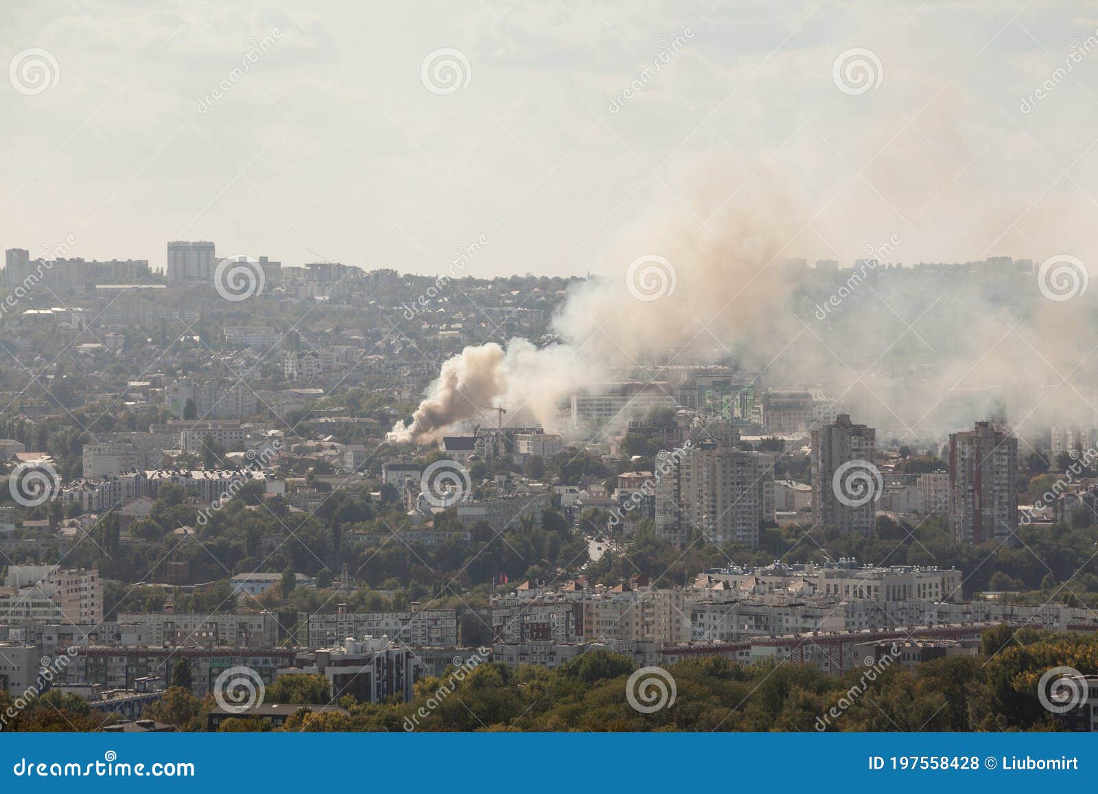 Burning Building in the City Stock Photo - Image of threat, clouds ...