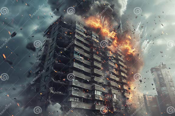 Burning Building Post Explosion Scene Stock Image - Image of city ...