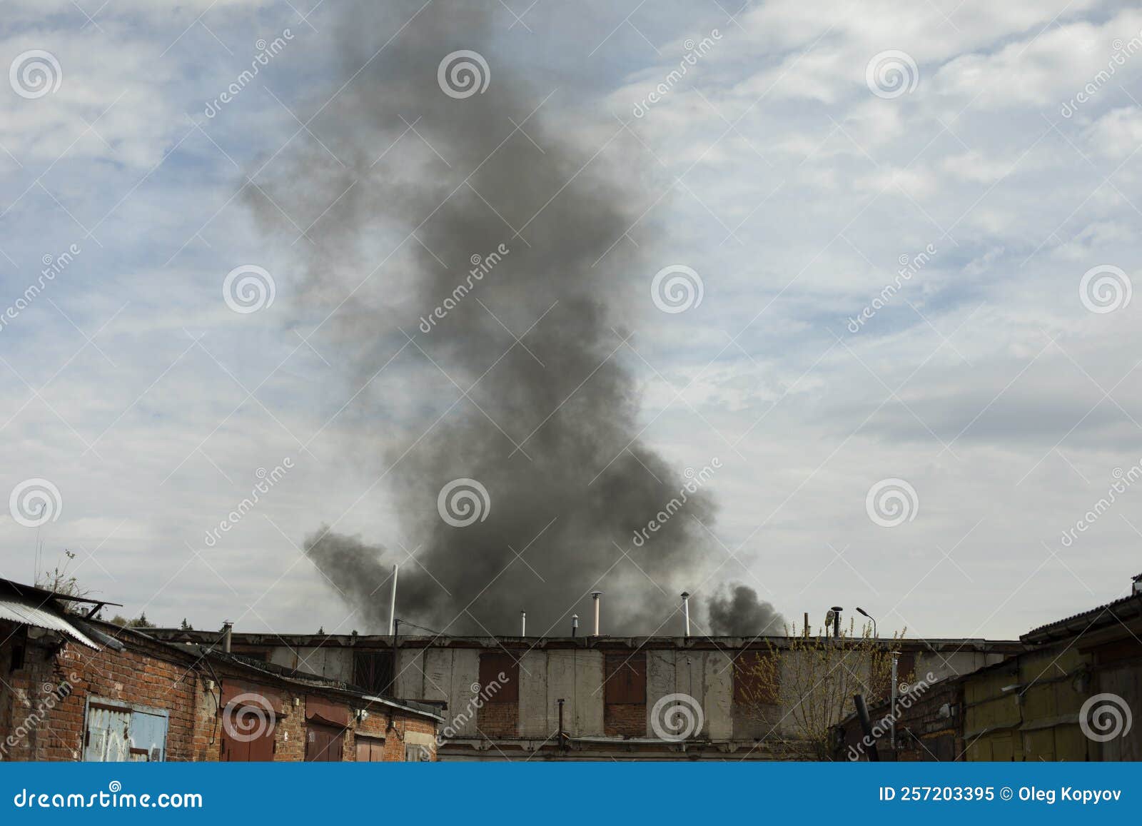 Burning of Building. Smoke Over Buildings Stock Image - Image of heat ...