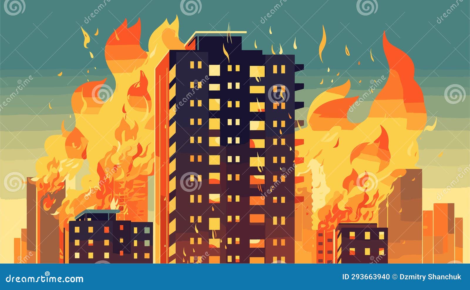 Drawing of a Burning High-rise Building Vector Stock Vector ...