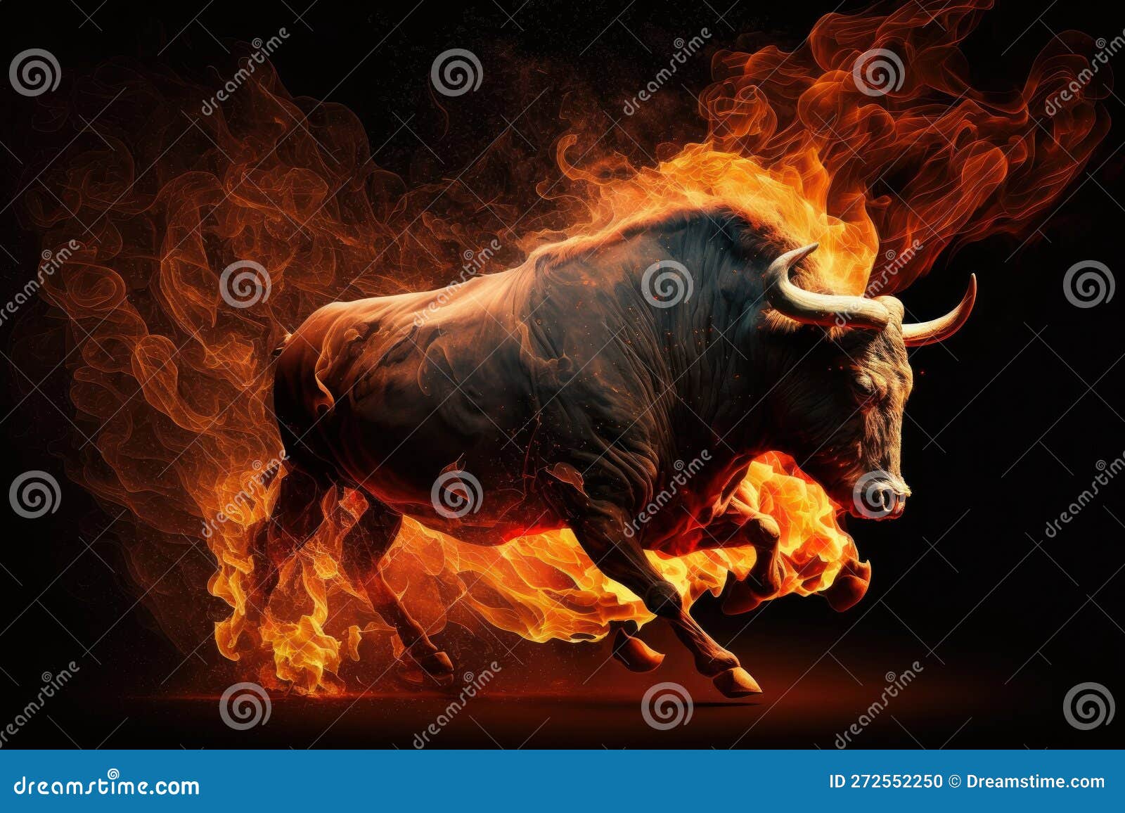 Burning Bull on Black Background. Fire and Fire Concept Stock ...