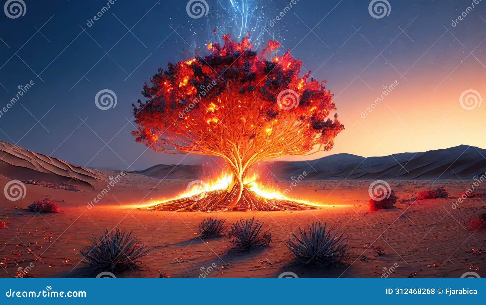 Burning bush in desert stock illustration. Illustration of sunlight ...