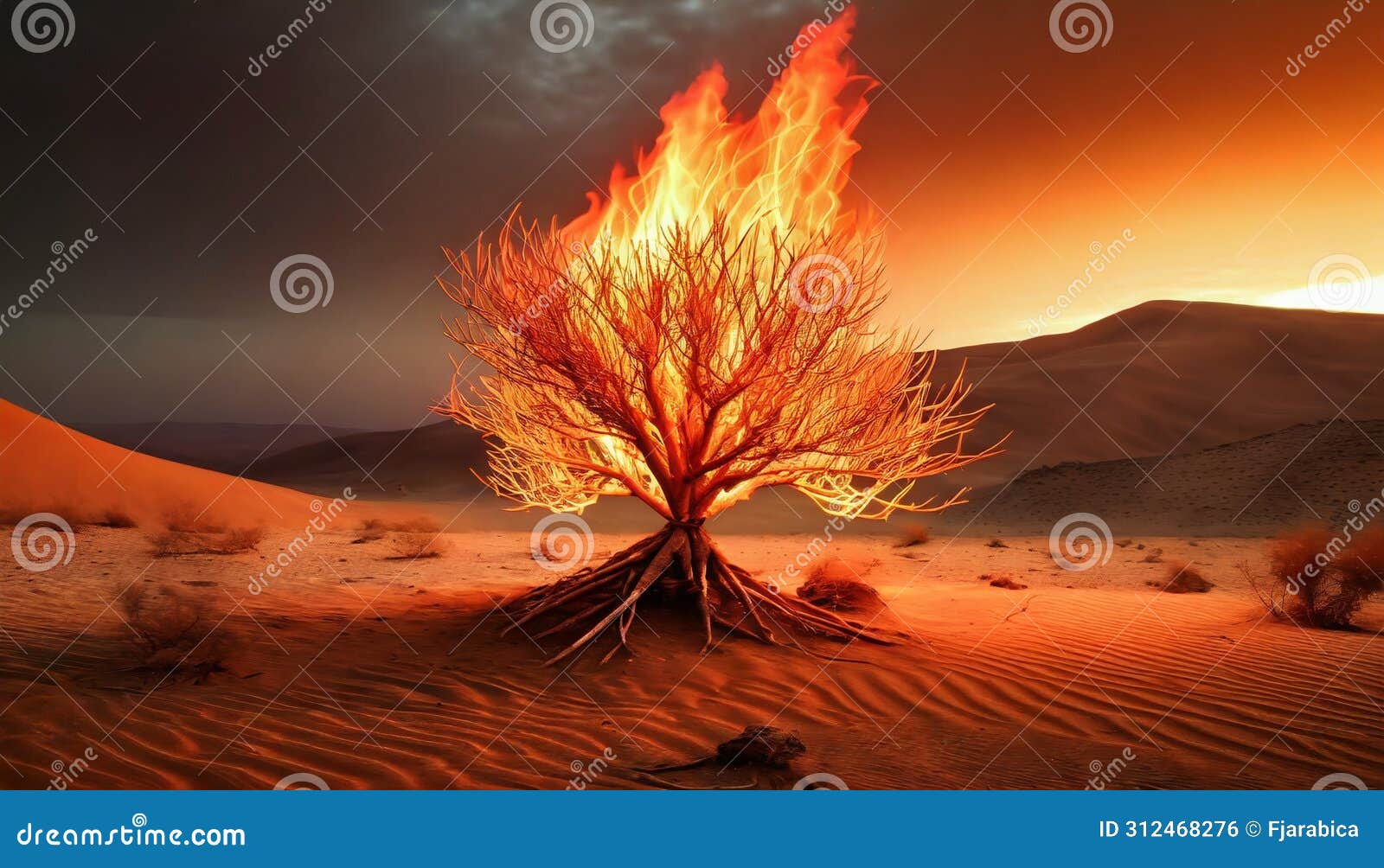 Burning bush in desert stock illustration. Illustration of reflection ...