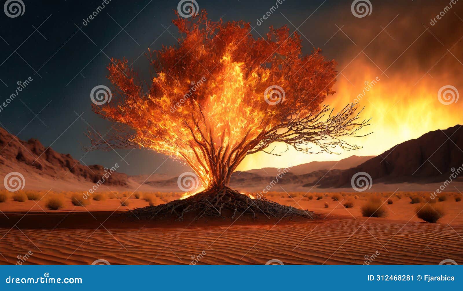 Burning bush in desert stock illustration. Illustration of desert ...