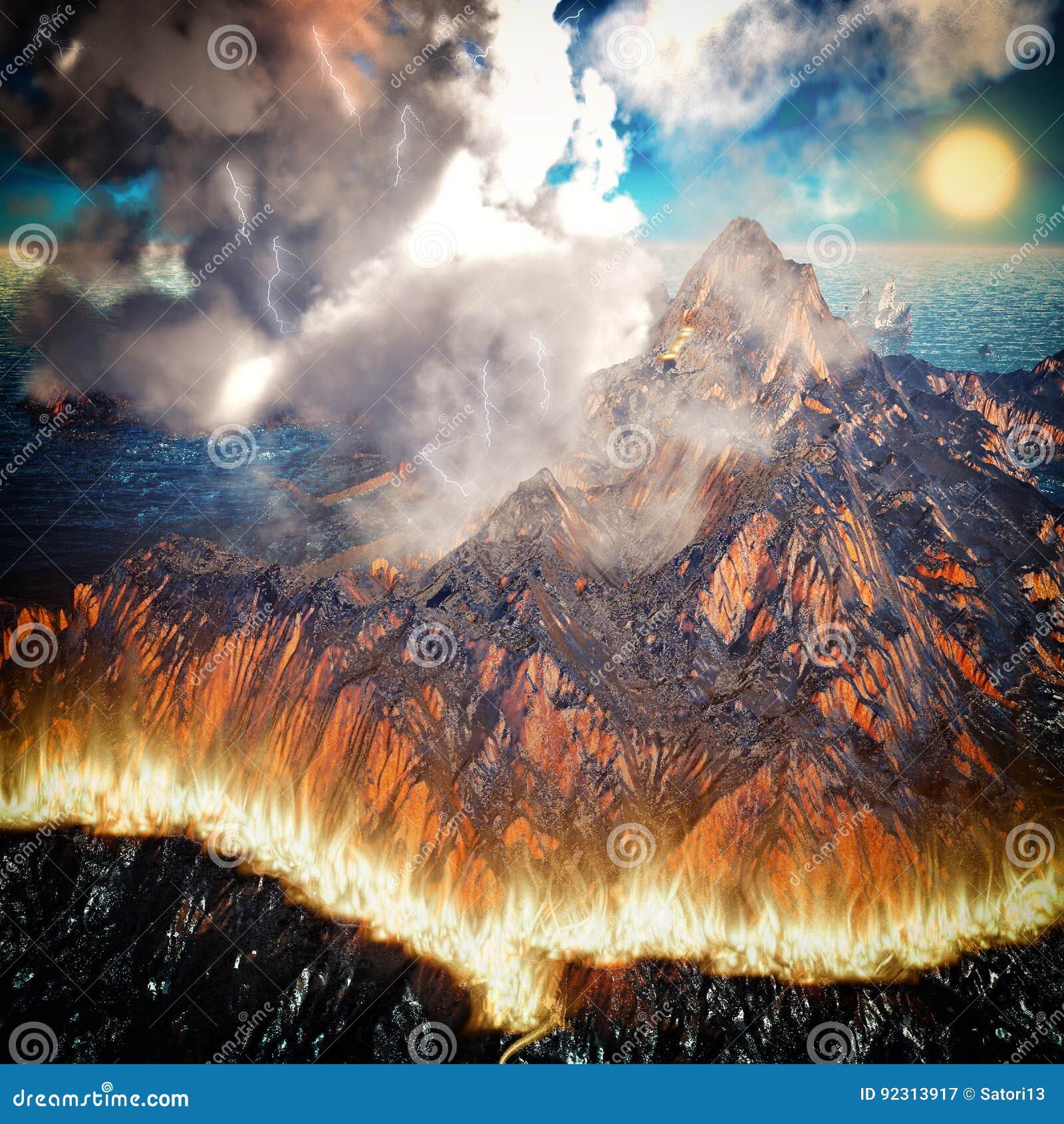 Burning Caldera of the Volcano 3d Rendering Stock Illustration ...