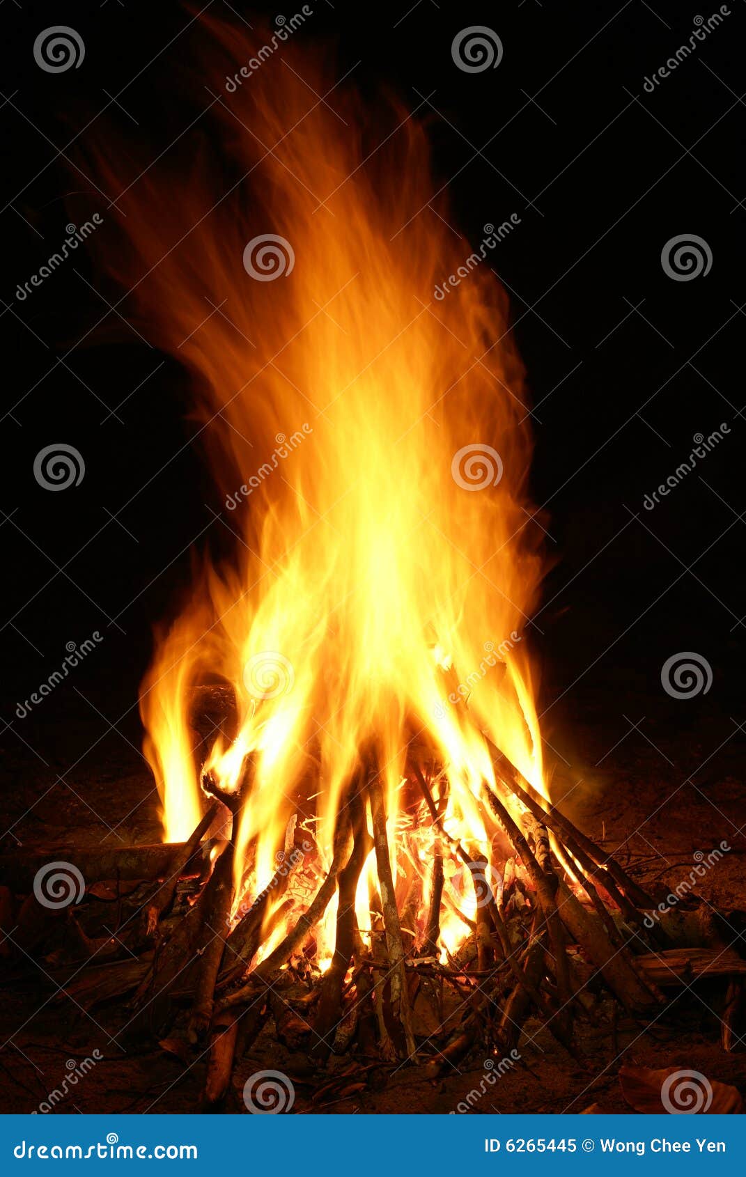 Burning Campfire Flames at Night Stock Image - Image of black, sticks ...