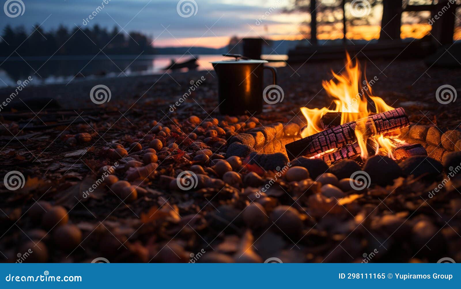 Burning Campfire Glows, Heating Marshmallows for Cozy Autumn Picnic ...