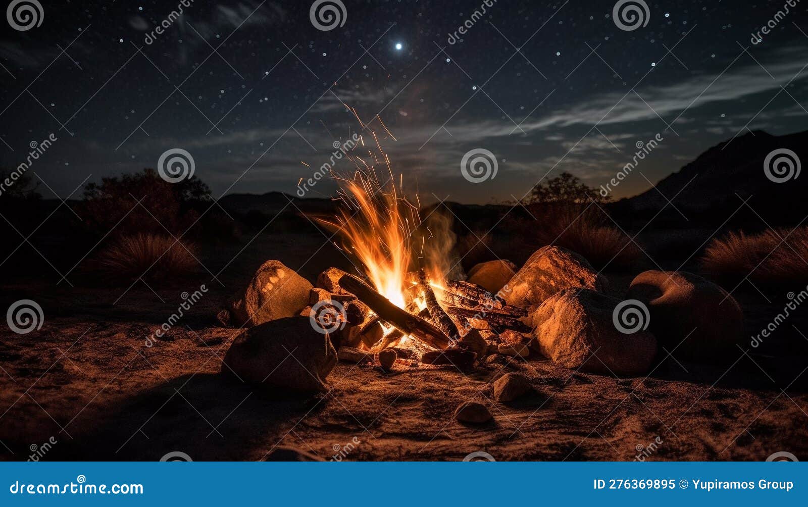 Burning Campfire Illuminates Tranquil Mountain Landscape at Dusk ...