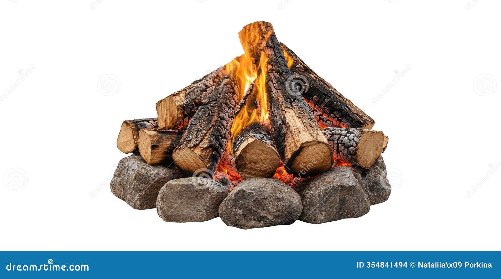 Burning Campfire Logs Surrounded by Stones Isolated on Transparent ...