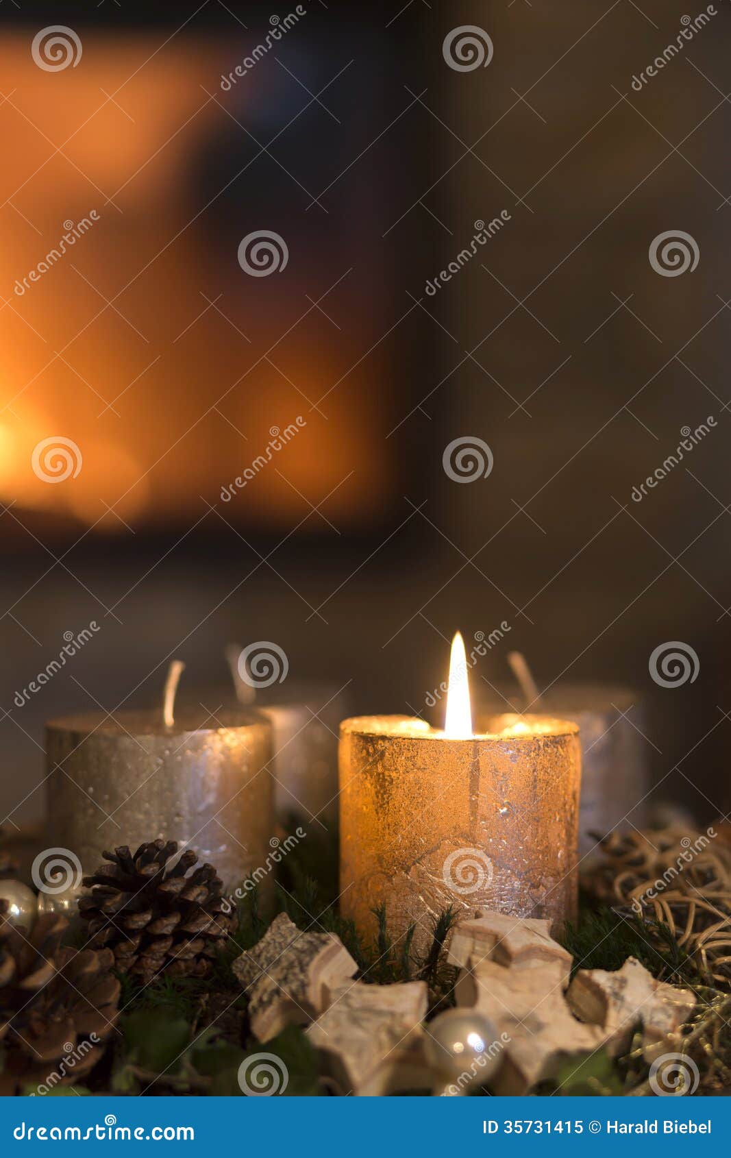 Burning Candle on an Advent Wreath Stock Image - Image of holiday ...