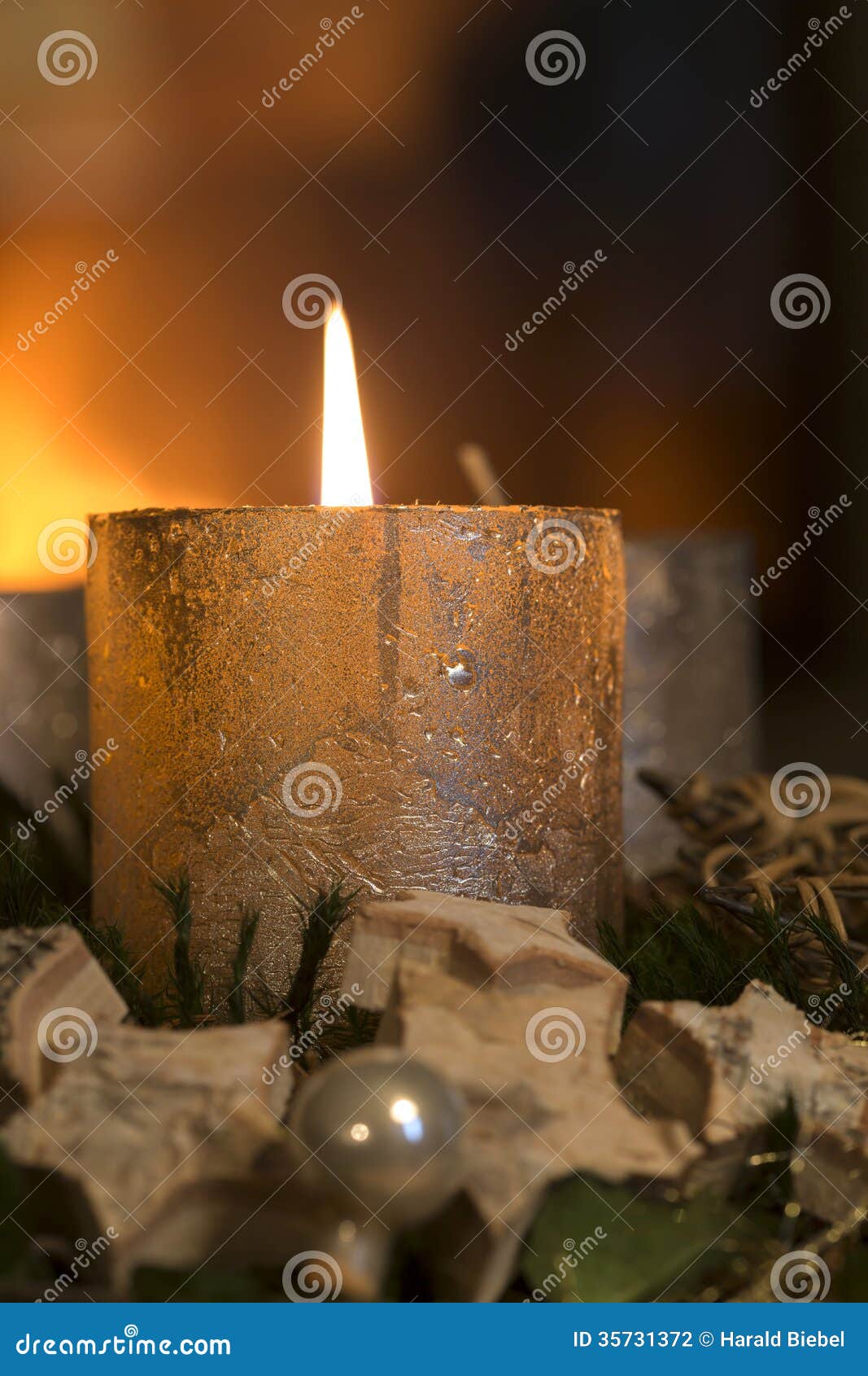Burning Candle on an Advent Wreath Stock Photo - Image of festive ...