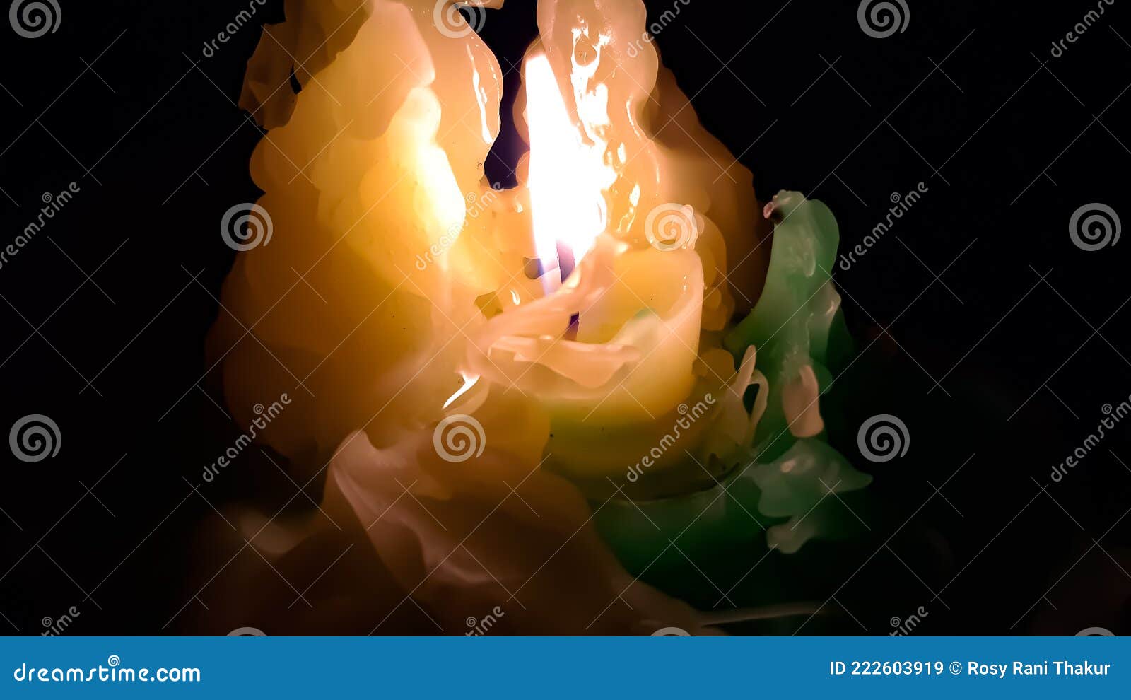 Burning Candle in Deep Darkness. Closeup Stock Image - Image of light ...