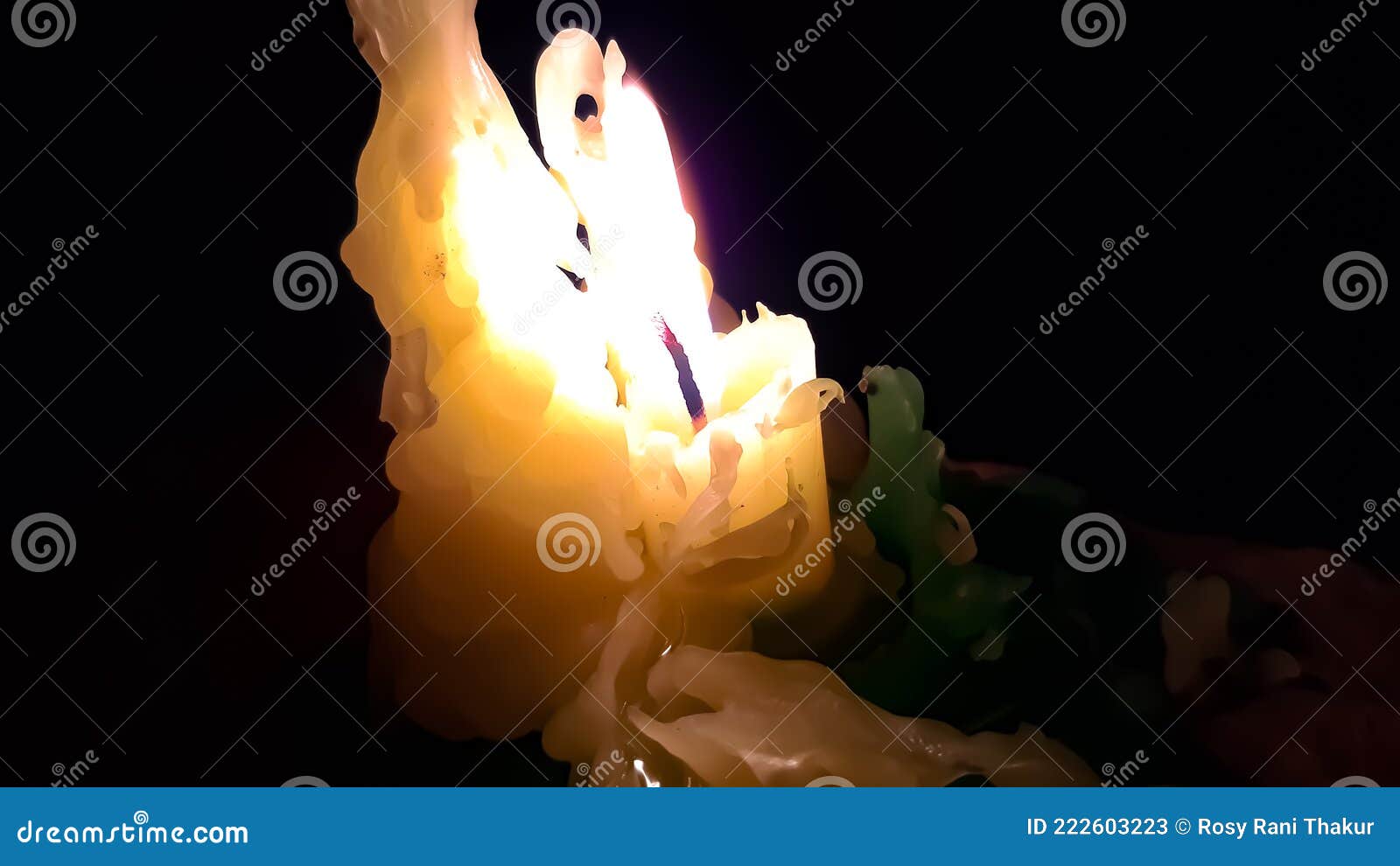 Burning Candle in Deep Darkness. Molten Wax Stock Image - Image of ...