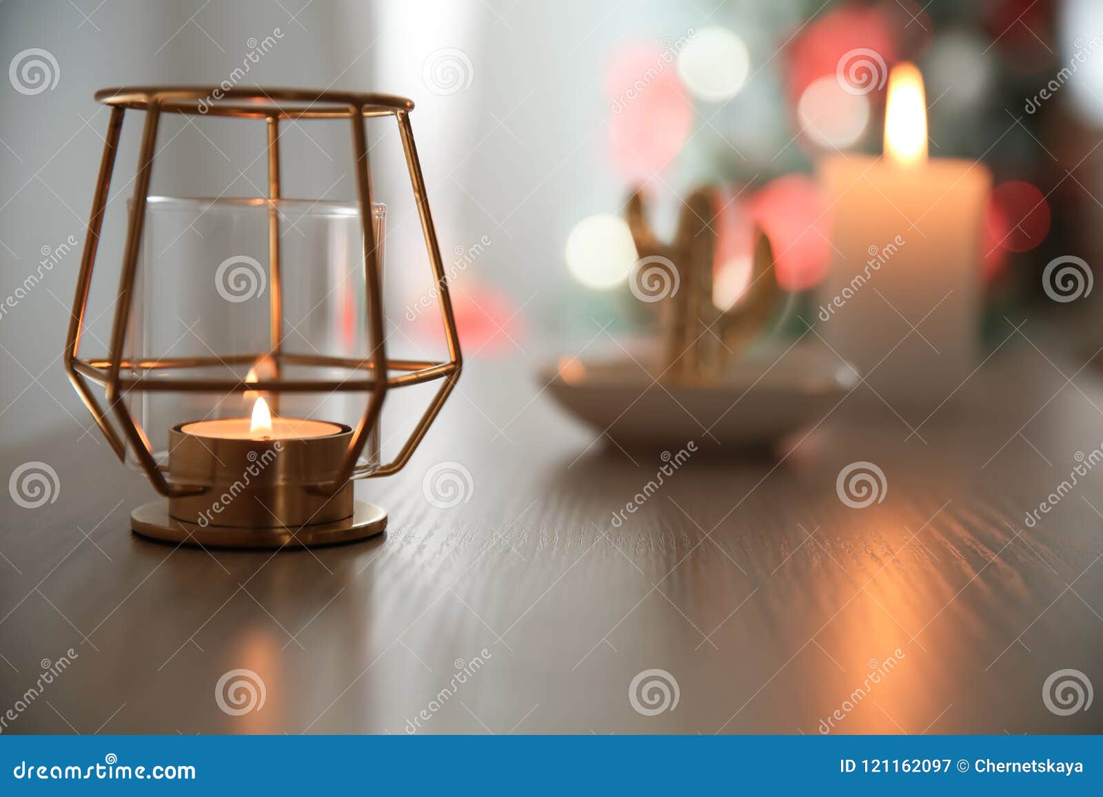 Burning Candle in Elegant Holder Stock Image - Image of candle, cozy ...
