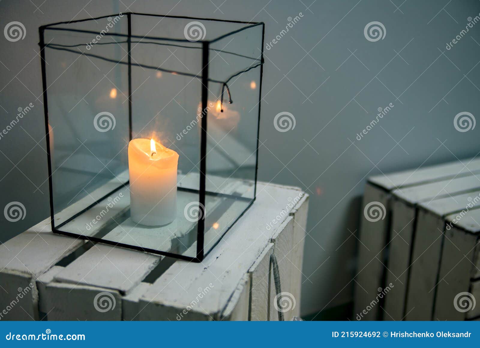 A Burning Candle in a Glass Cube Stock Photo - Image of element ...
