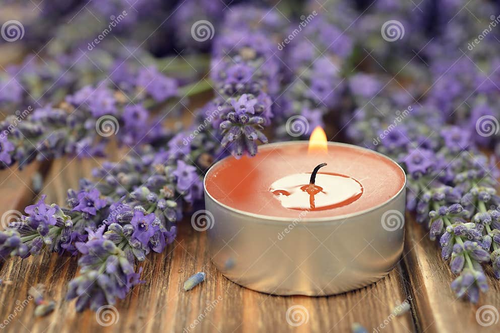 Burning Candle with Lavender Stock Image - Image of bath, aromatherapy ...