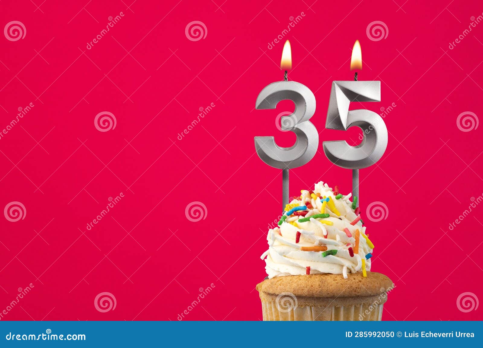Burning Candle Number 35 - Birthday Card with Cake Stock Photo - Image ...