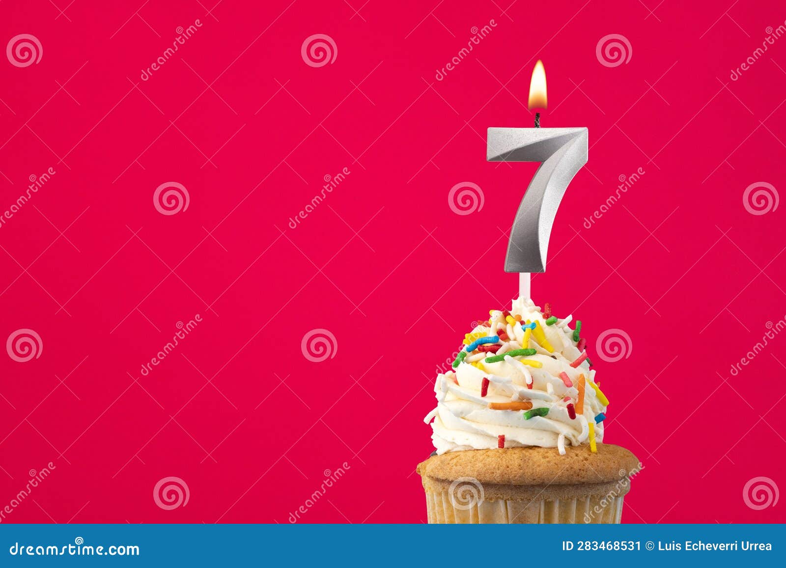 Burning Candle Number 7 - Birthday Card with Cake Stock Image - Image ...