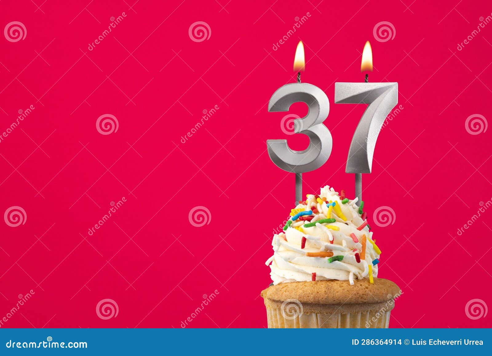 Burning Candle Number 37 - Birthday Card with Cake Stock Photo - Image ...