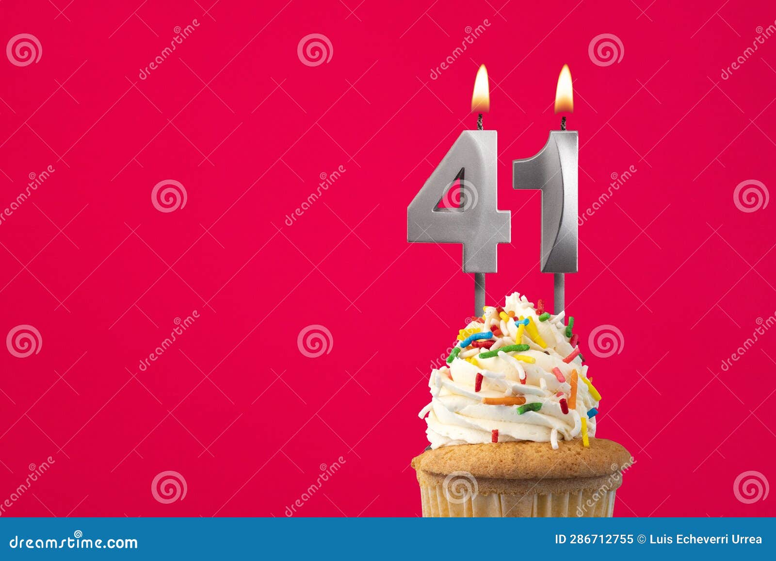 Burning Candle Number 41 - Birthday Card with Cake Stock Image - Image ...