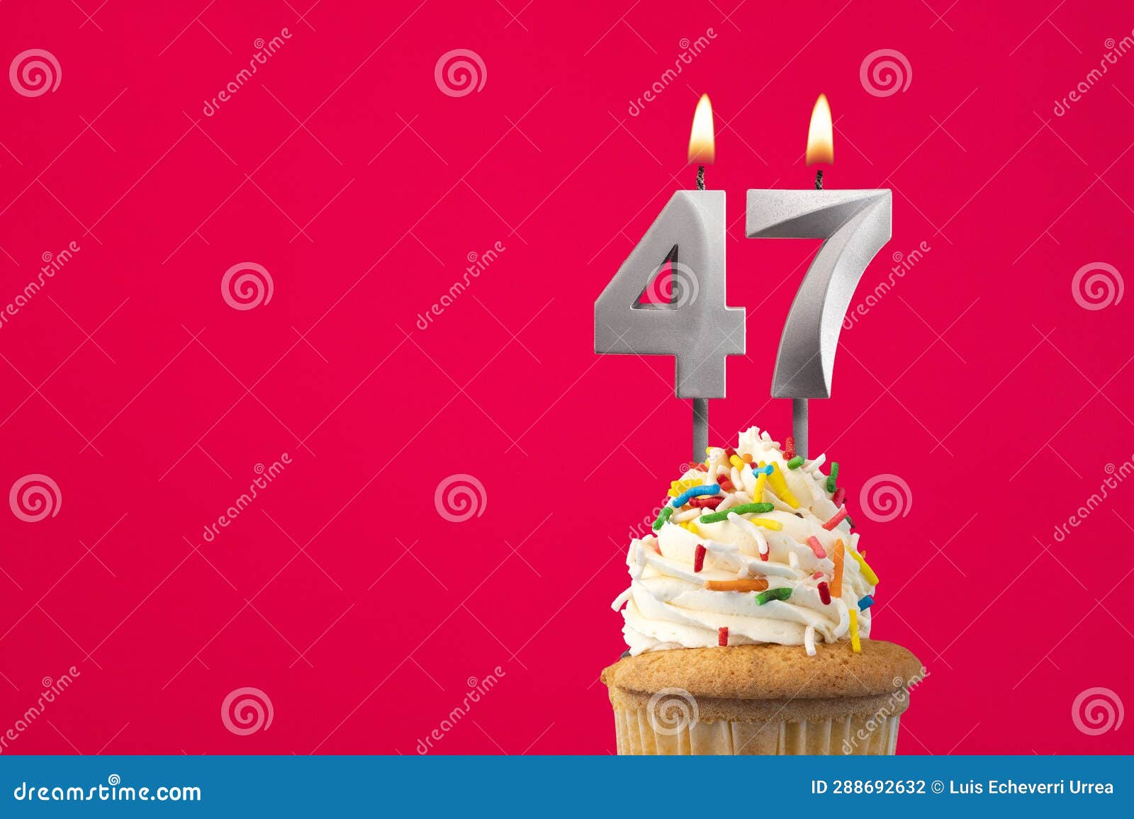 Burning Candle Number 47 - Birthday Card with Cake Stock Photo - Image ...