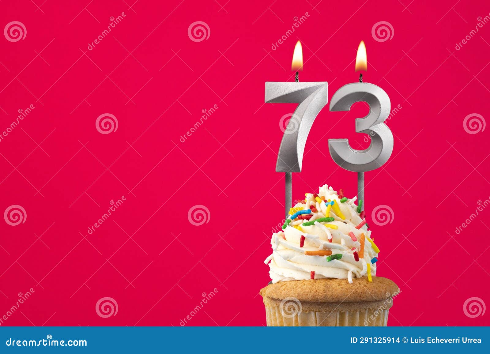 Burning Candle Number 73 - Birthday Card with Cake Stock Photo - Image ...