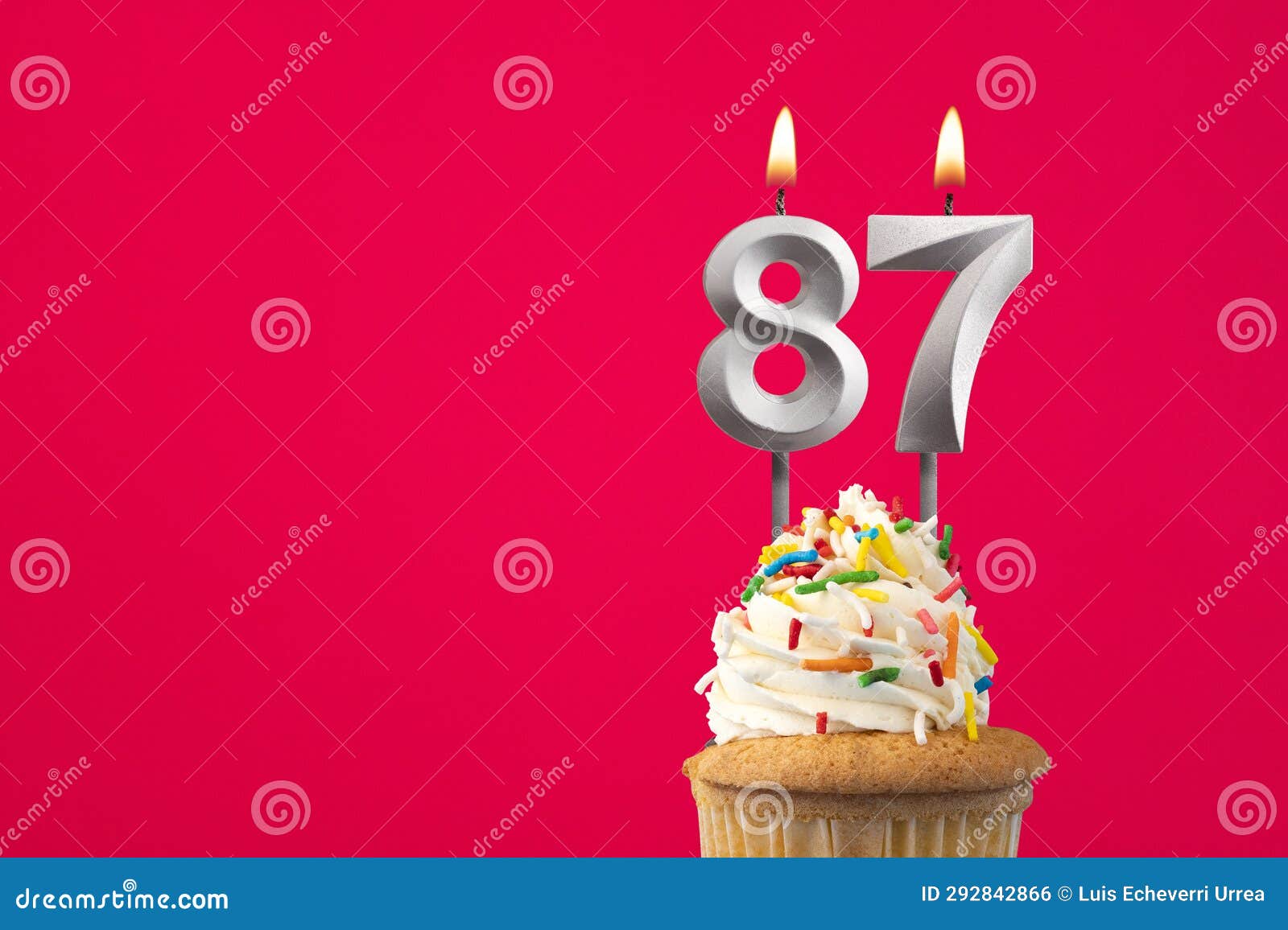 Burning Candle Number 87 - Birthday Card with Cake Stock Photo - Image ...