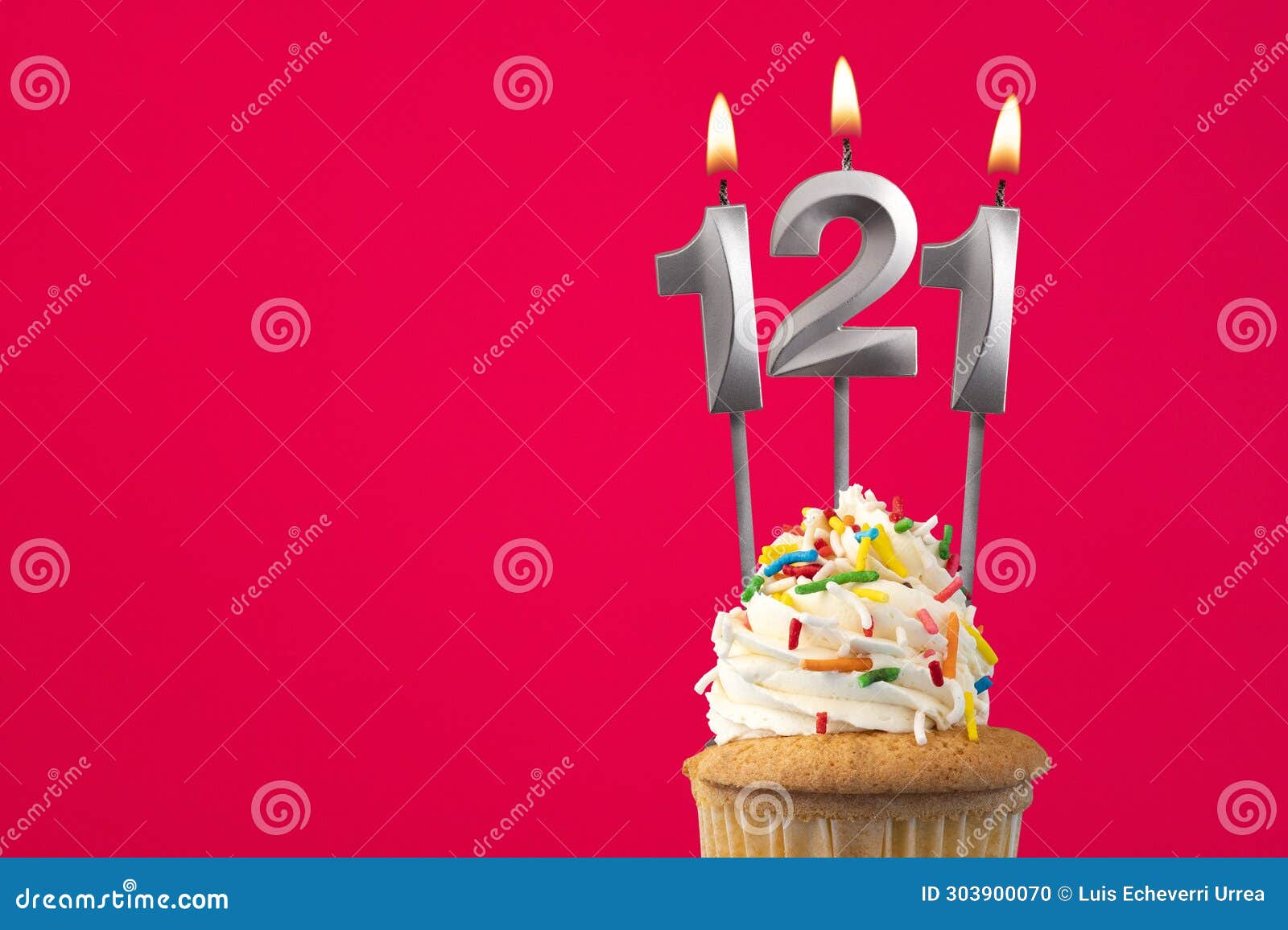 Burning Candle Number 121 - Birthday Card with Cupcake Stock Photo ...