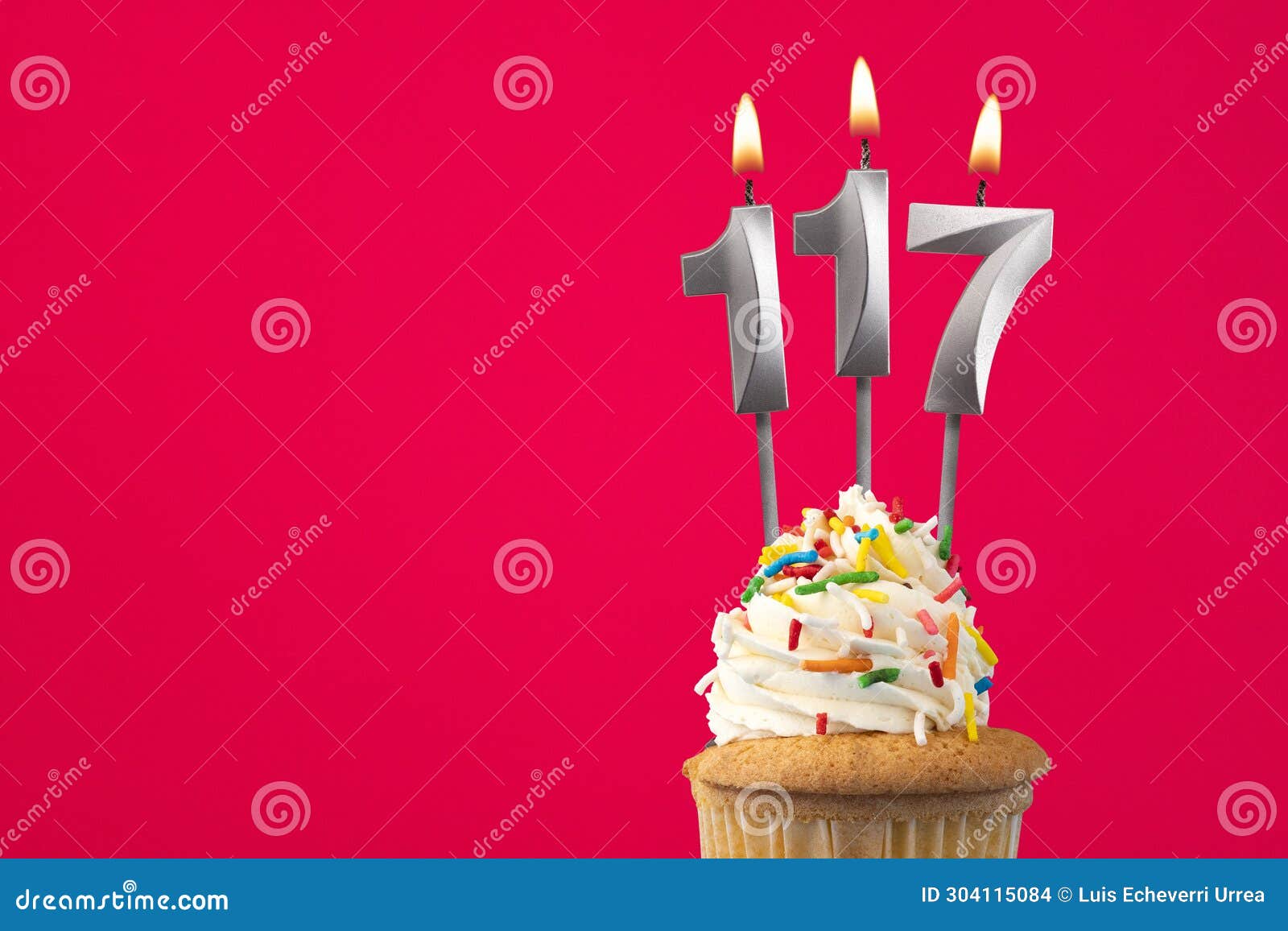 Burning Candle Number 117 - Birthday Card with Cupcake Stock Photo ...