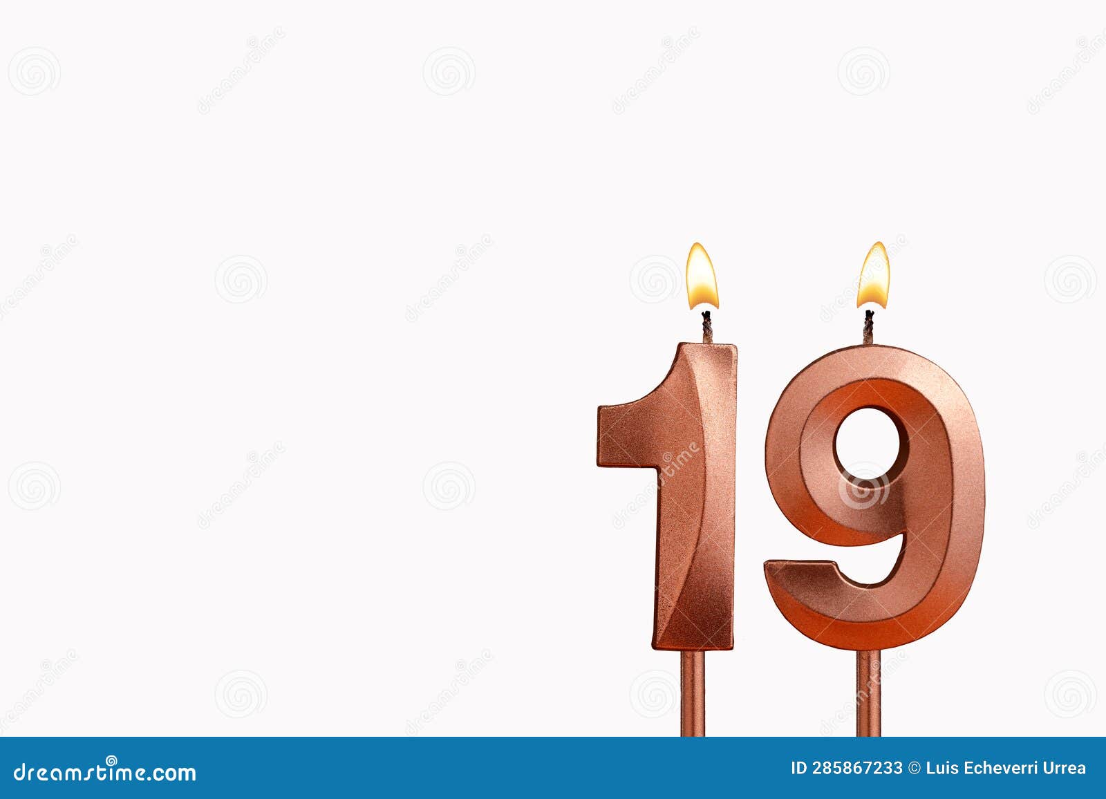 Burning Candle Number 19 for Birthday on White Background Stock ...