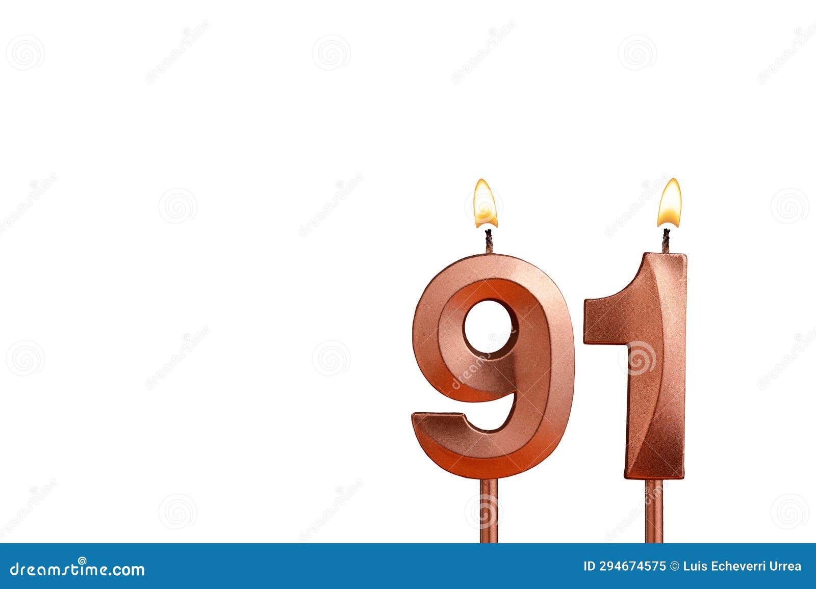 Burning Candle Number 91 for Birthday on White Background Stock ...