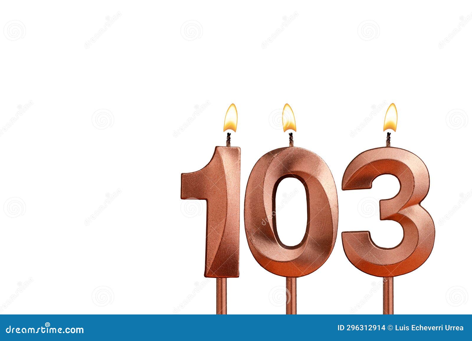 Burning Candle Number 103 for Birthday on White Background Stock ...