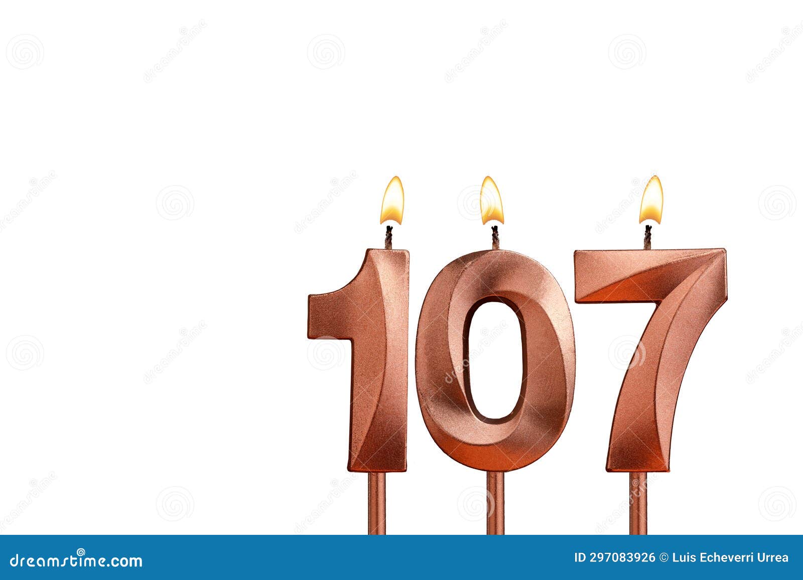 Burning Candle Number 107 for Birthday on White Background Stock ...