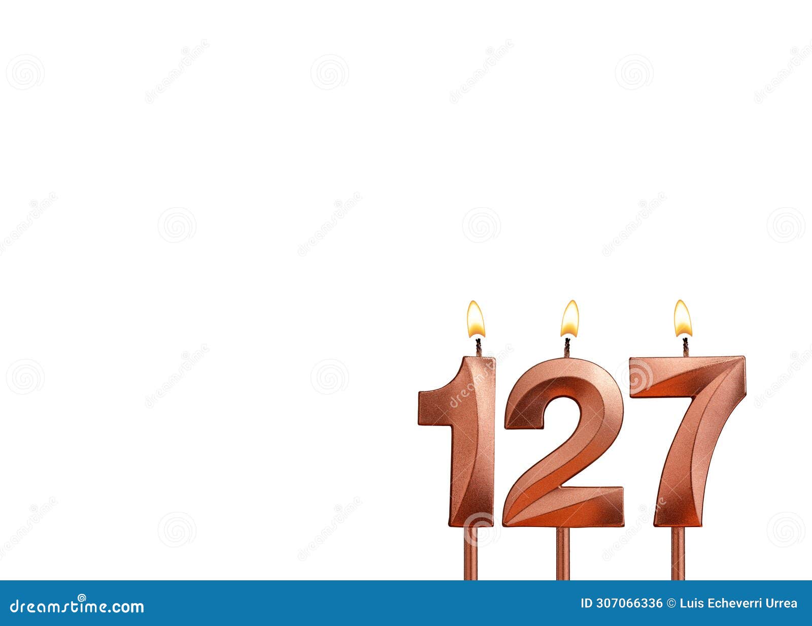 Burning Candle Number 127 for Birthday on White Background Stock ...