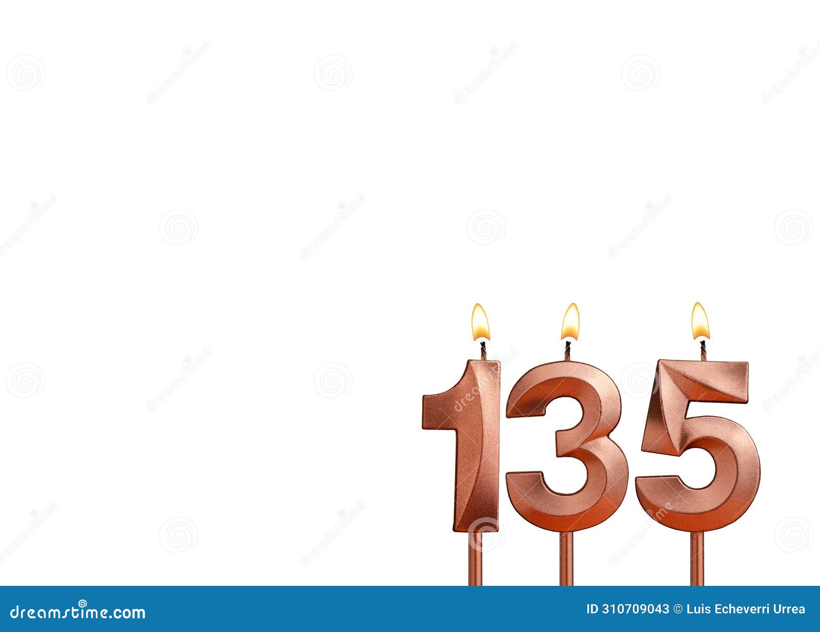 Burning Candle Number 135 for Birthday on White Background Stock ...