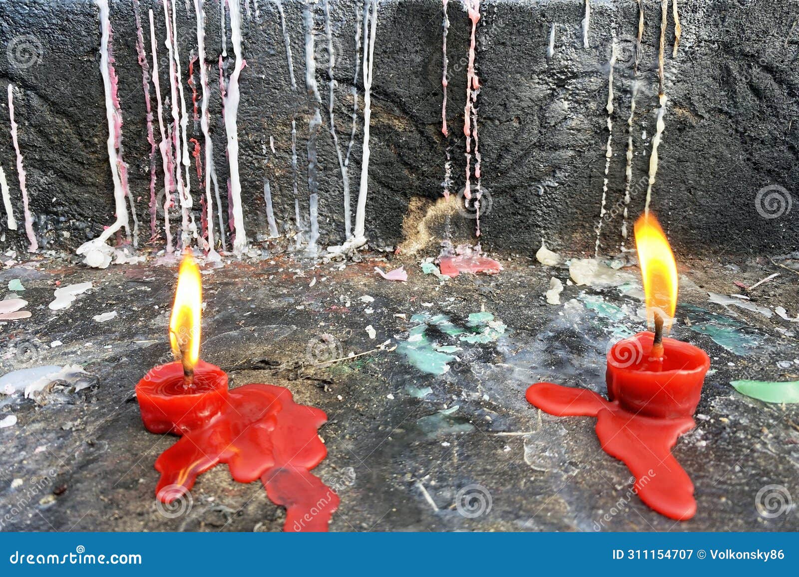 Burning Candles in a Cemetery. Molten Wax Stock Image - Image of ...