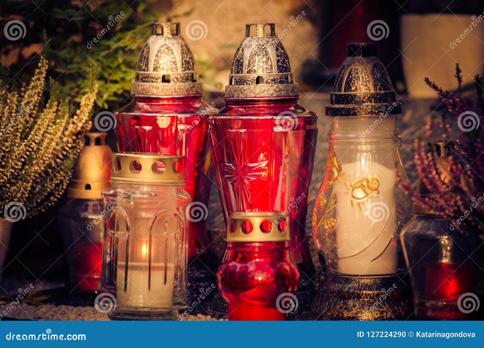 Burning Candles at the Cemetery Stock Photo - Image of dark, headstone ...