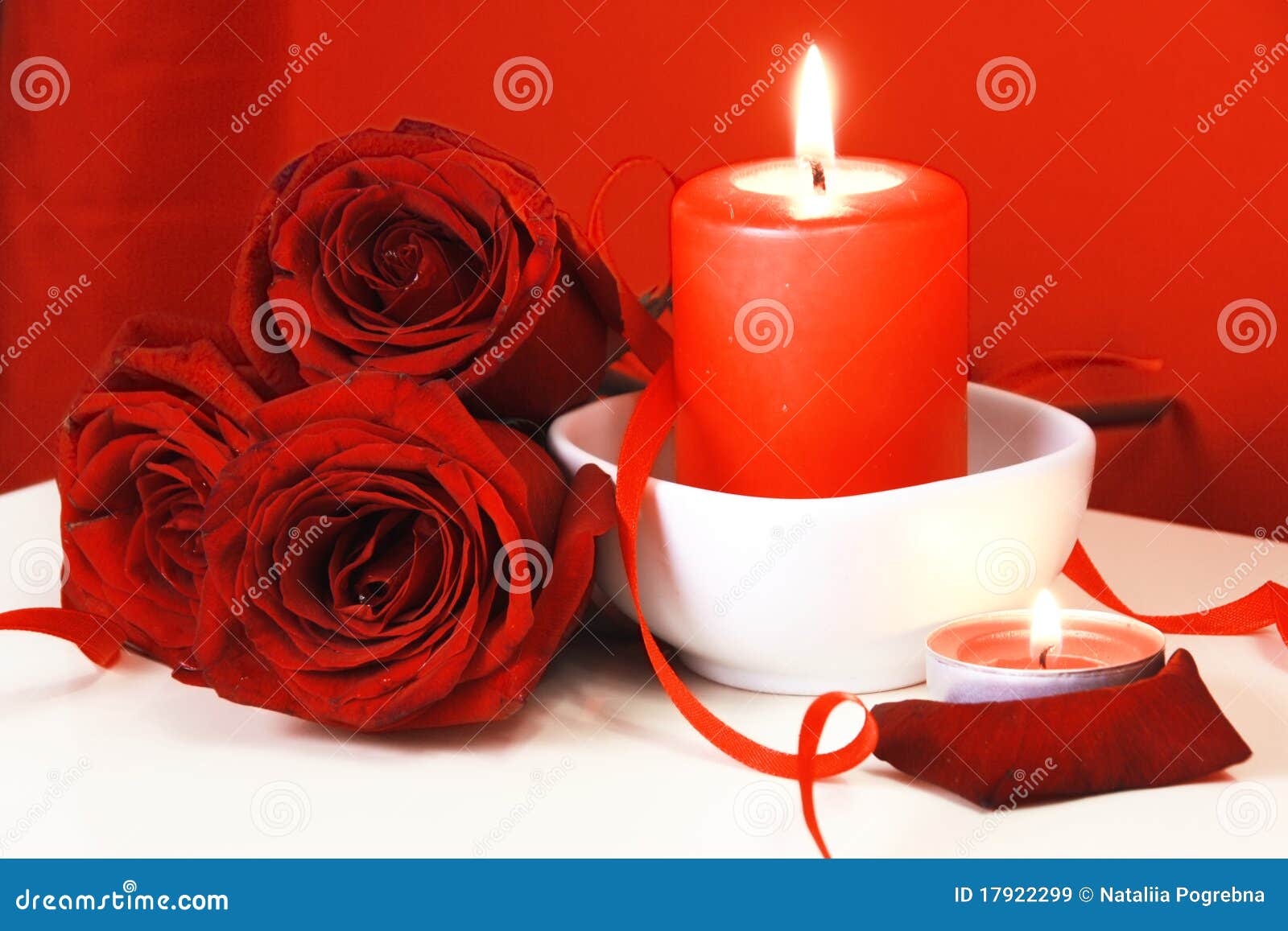 Burning Candles and Red Roses Stock Image - Image of romance, still ...