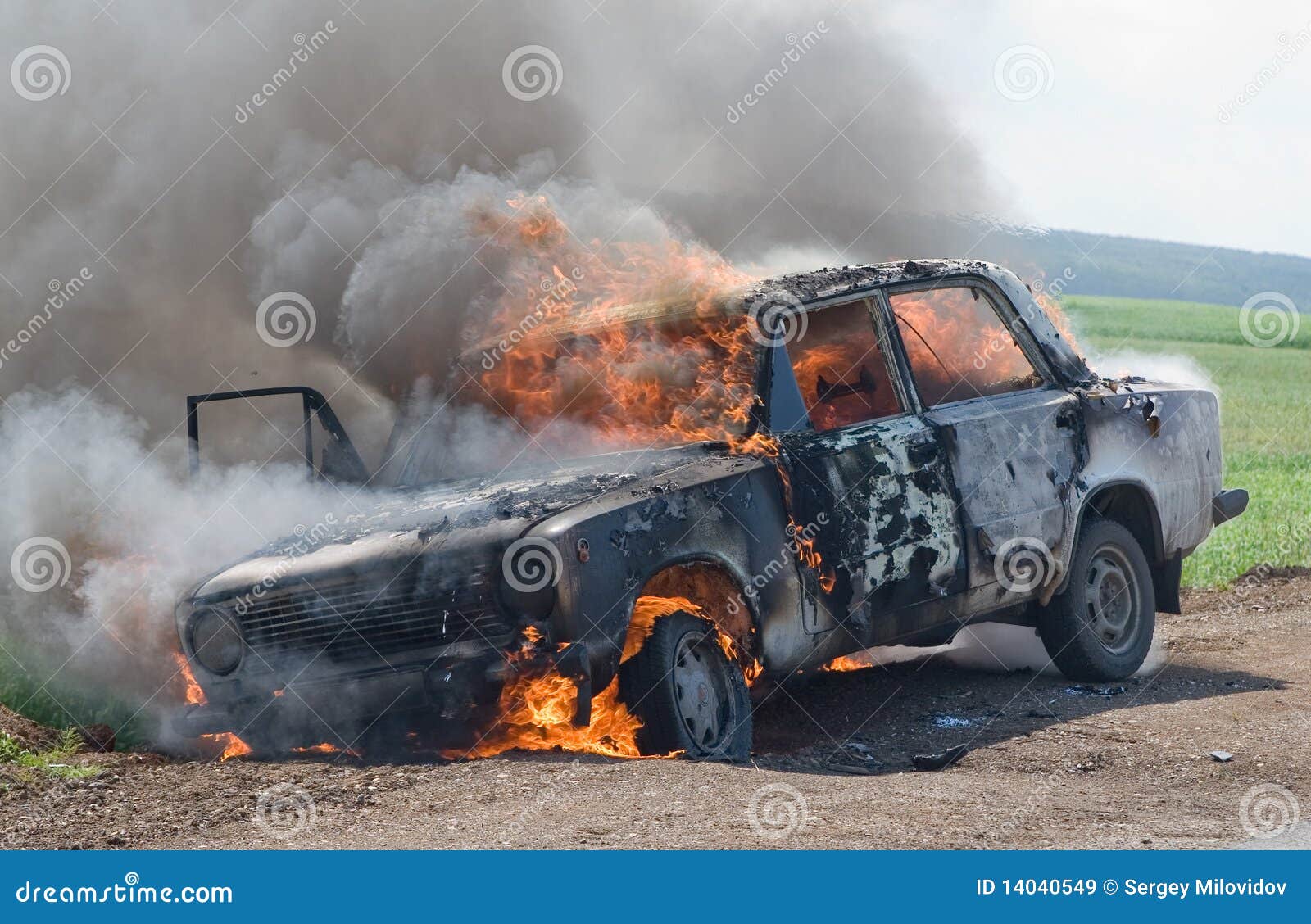 The burning car stock image. Image of highway, road, danger - 14040549