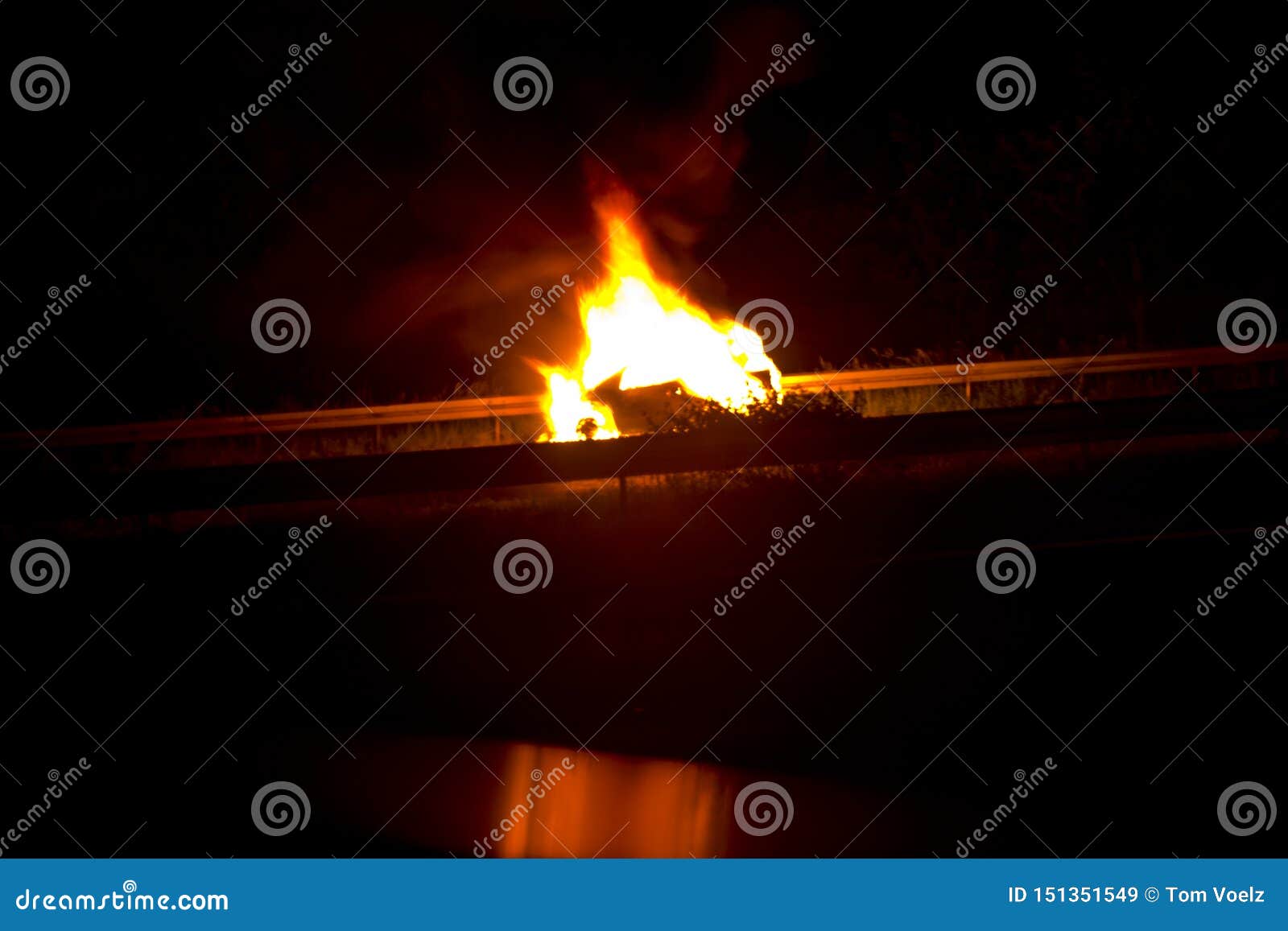 Burning Car after an Accident or Defect on the Highway Stock Image ...