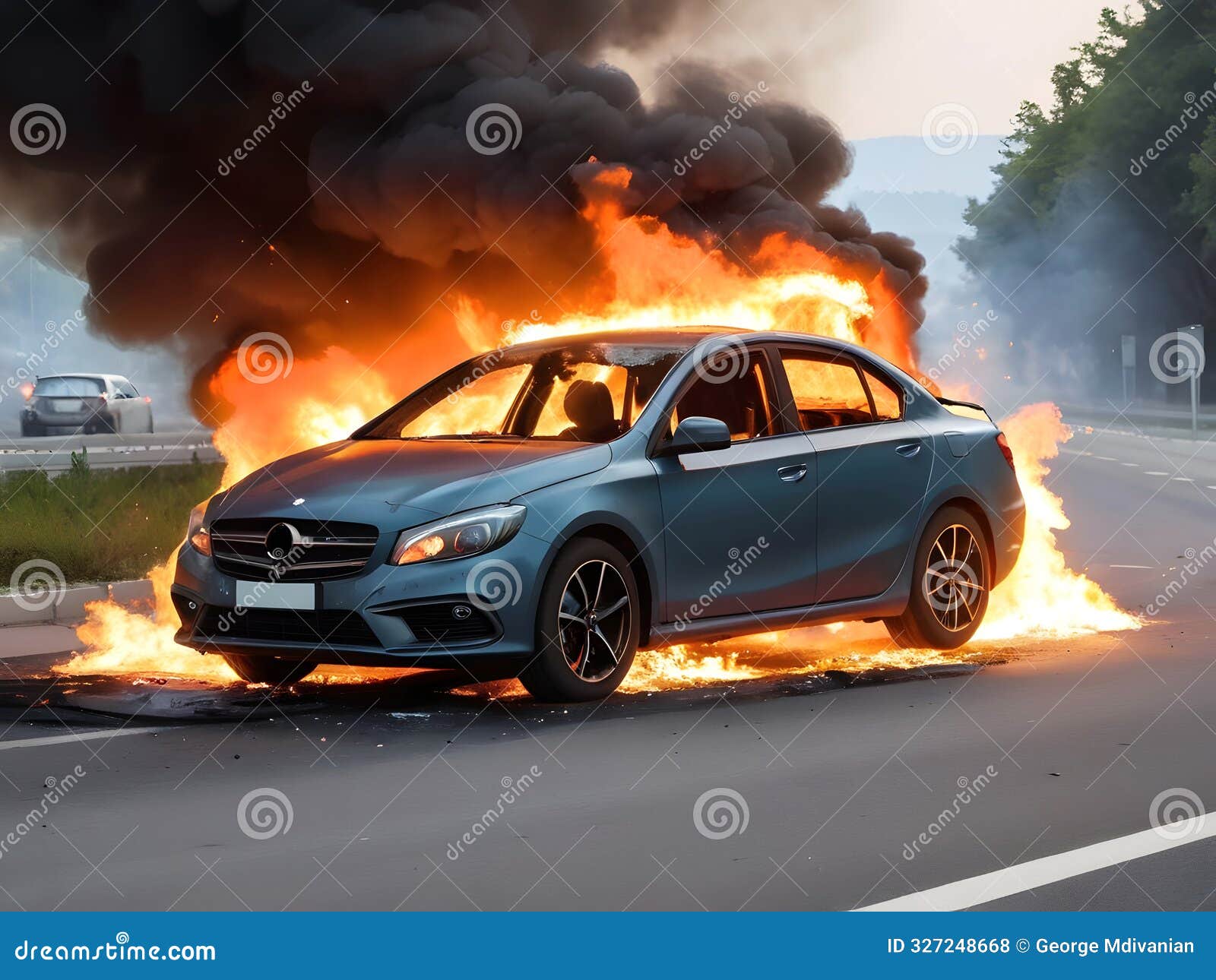Burning Car after Accident Explosion Stock Illustration - Illustration ...