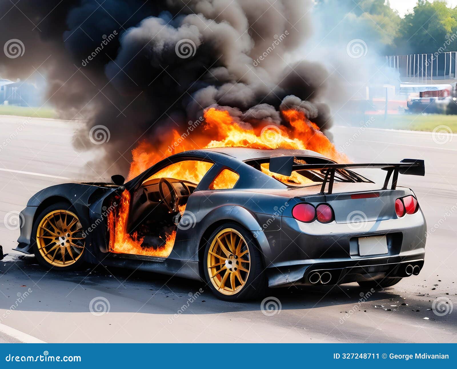 Burning Car after Accident Explosion Stock Illustration - Illustration ...
