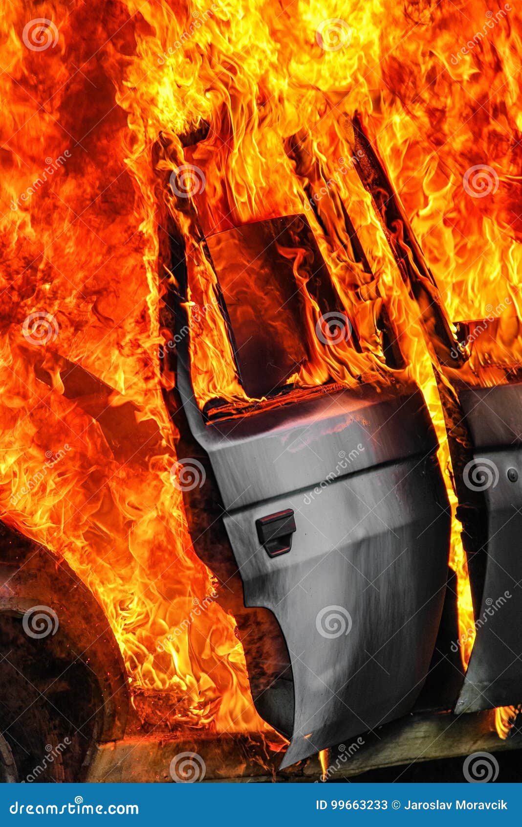 Burning car after accident stock image. Image of destroy - 99663233